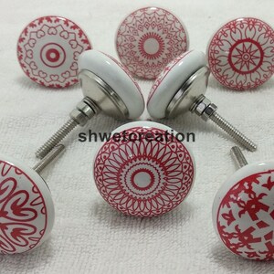 Red & White Ceramic Knobs Kitchen Cabinet Drawer Knobs | Etsy