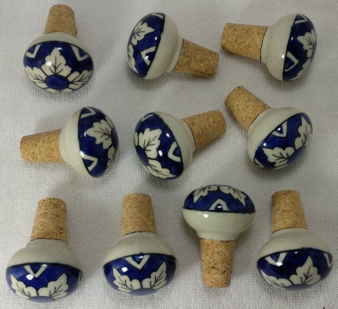 Blue and White Ceramic Hanpainted Wine Bottle Stopper Bottle | Etsy