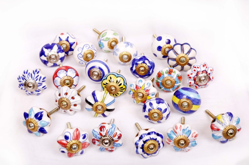 Blue and White Ceramic Knobs Vintage Hand Painted Ceramic Door - Etsy