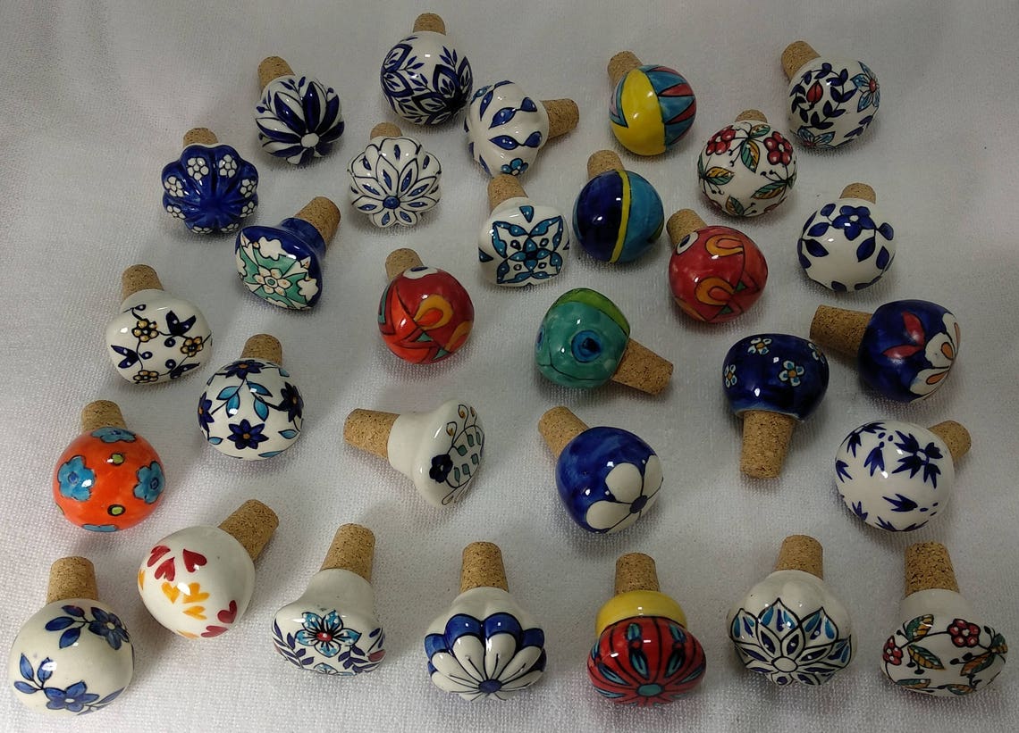 Assorted Ceramic Hanpainted Wine Bottle Stopper Bottle | Etsy