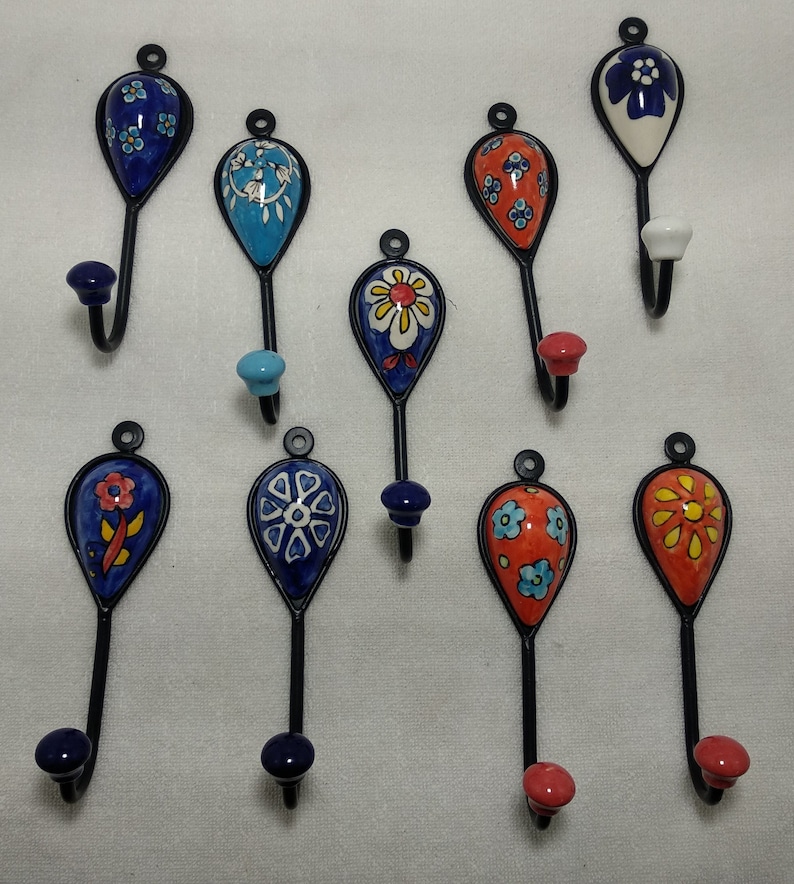 Multicolor Ceramic Hooks Handpainted Hooks Bathroom Hooks | Etsy