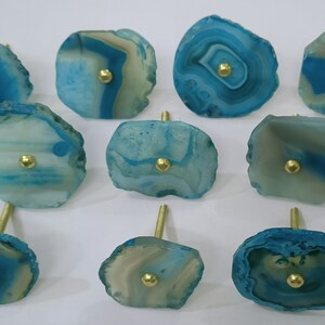 BLUE Mix Agate Knobs Agate Stone Knobs Cabinet Drawer Pulls Cupboard Door Handle Cabinet Knobs ...