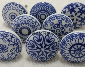 Blue & White Ceramic Knobs Kitchen Cabinet Drawer Knobs Hardware Knobs Handmade Knobs Cabinet ...