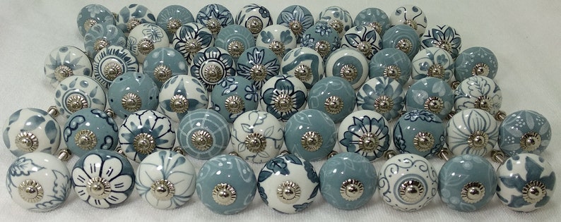 Grey and White Assorted Ceramic Knobs Handpainted Ceramic Door - Etsy