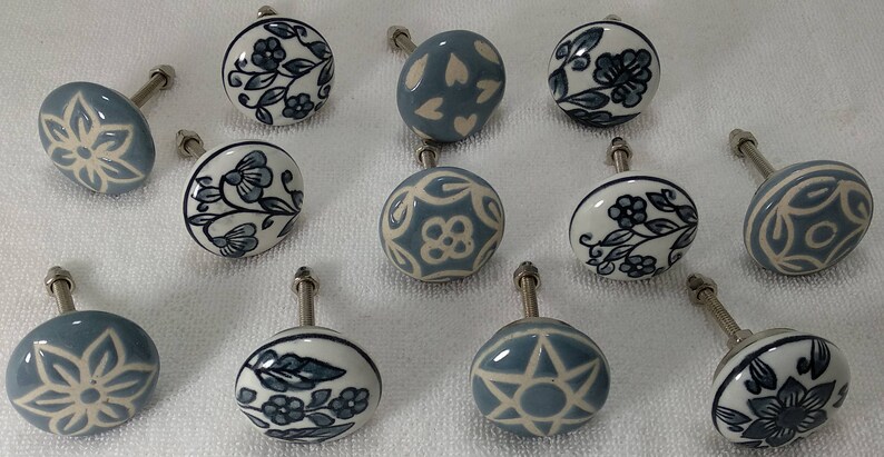 Grey Flat Ceramic Knobs Kitchen Cabinet Drawer Knobs Hardware | Etsy