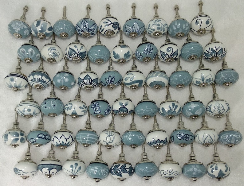 Grey and White Assorted Ceramic Knobs Handpainted Ceramic Door - Etsy