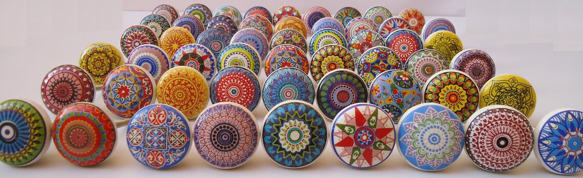 Assorted Flat Ceramic Knobs Multicolor Multidesign Ceramic - Etsy