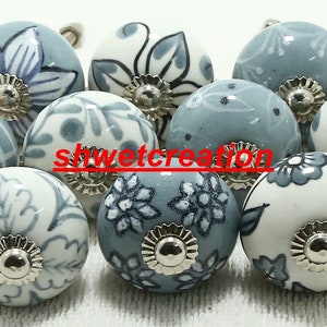 Grey and White Ceramic Knobs Handpainted Ceramic Door Knobs Kitchen Cabinet Knobs Drawer Knobs ...