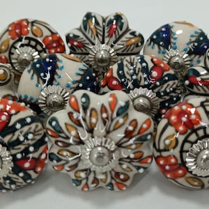 Multicolor Emboss Ceramic Knobs Handpainted Handmade Ceramic Door Knobs Kitchen Cabinet Knobs ...