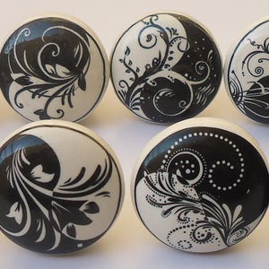 Black and White Stylish Design Ceramic Knobs Handmade Ceramic Door Knobs Kitchen Cabinet Drawer ...