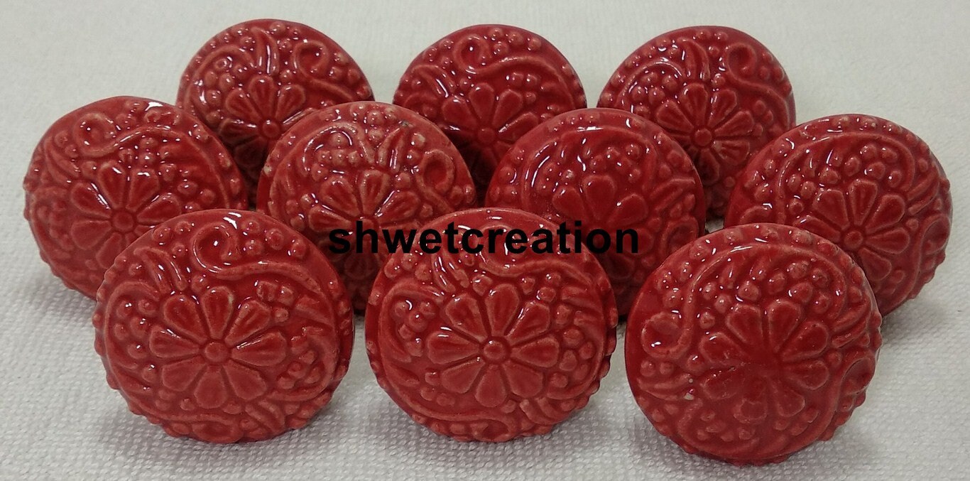 Red Vintage Look Ceramic Knobs Ceramic Door Knobs Kitchen - Etsy