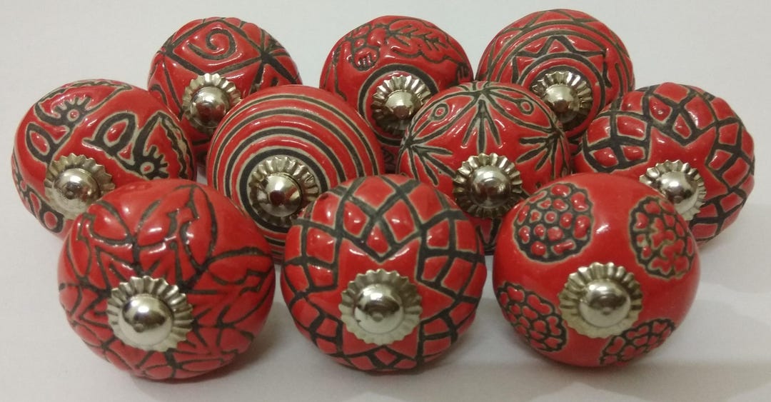 Red Color Ceramic Knobs Vintage Look Ceramic Door Knobs Kitchen Cabinet ...