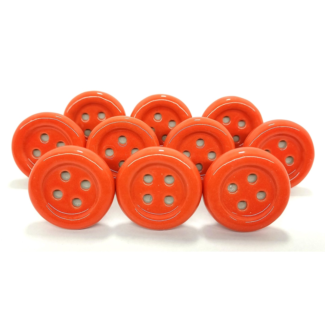 Orange Color Hand Painted Ceramic Button Style Knobs, Kitchen Cabinet ...