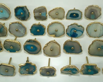 BLUE Mix Agate Knobs Agate Stone Knobs Cabinet Drawer Pulls Cupboard Door Handle Cabinet Knobs ...