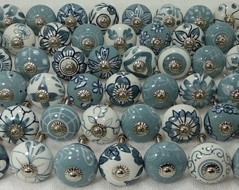 Grey and White Assorted Ceramic Knobs Handpainted Ceramic Door Knobs Kitchen Cabinet Knobs ...