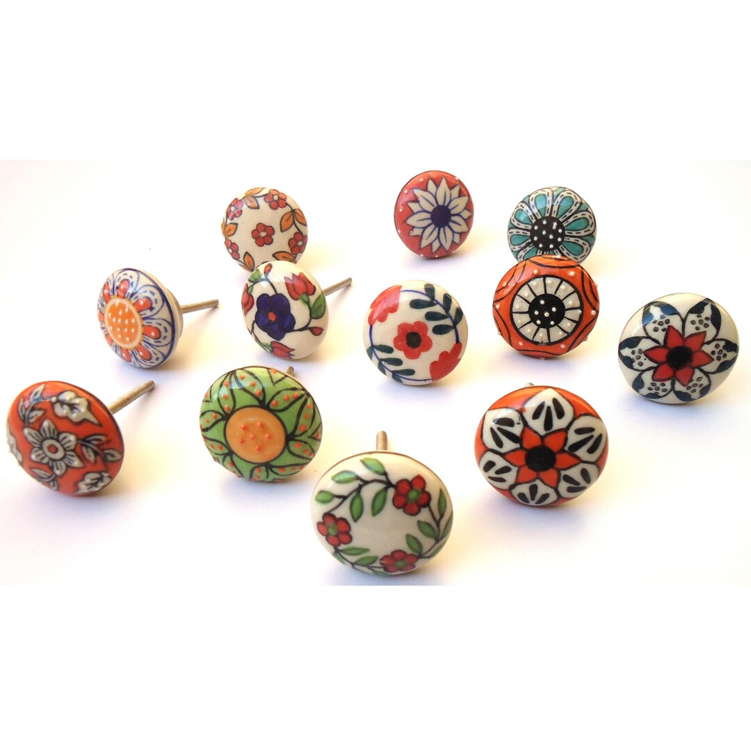 Multicolor Flower Design Ceramic Knobs Handpainted Knobs Kitchen Cabinet Drawer Puller Pulls ...