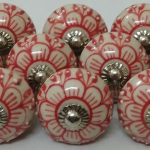 Red Color Flower Design Handpainted Emboss (dotted) Ceramic Knobs ...