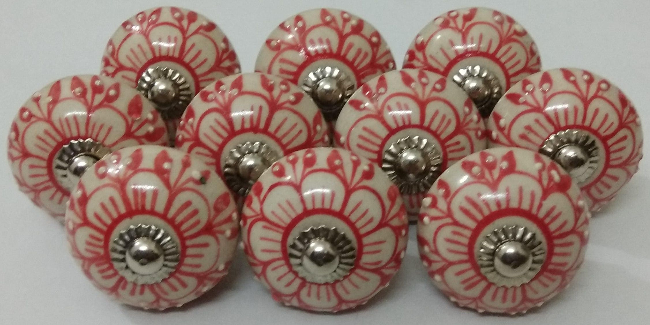 Red Color Flower Design Handpainted Emboss dotted Ceramic | Etsy