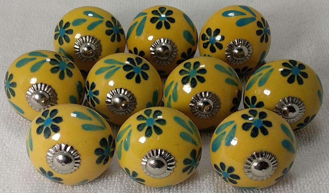 Mango Yellow Ceramic Knobs Handpainted Handmade Ceramic Door Knobs Kitchen Cabinet Knobs Drawer ...