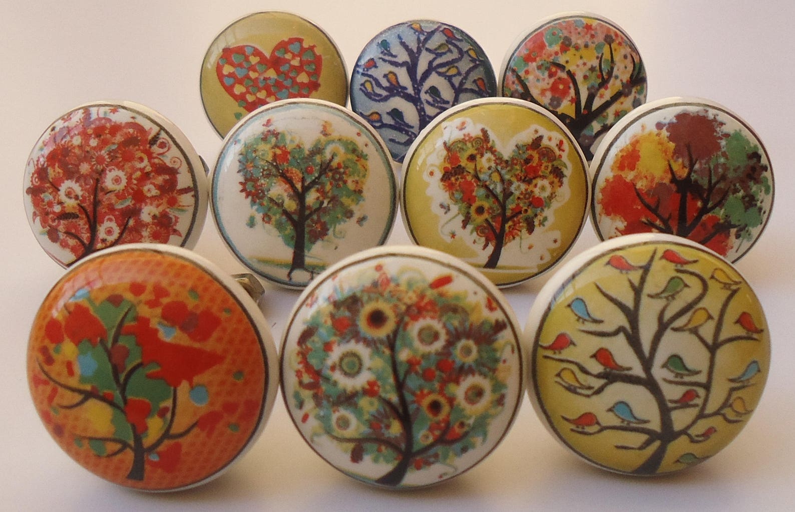 Multi Color Tree Design Ceramic Knobs Kitchen Cabinet Drawer - Etsy