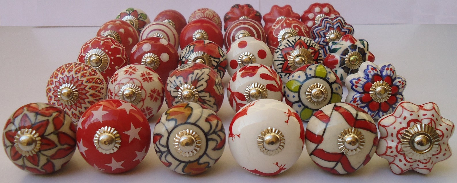 Red and White Assorted Ceramic Knobs Hand Painted Ceramic Door - Etsy
