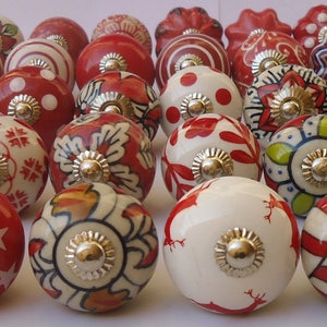 Red and White Assorted Ceramic Knobs Hand Painted Ceramic Door Knobs Pumpkin Knobs Kitchen ...