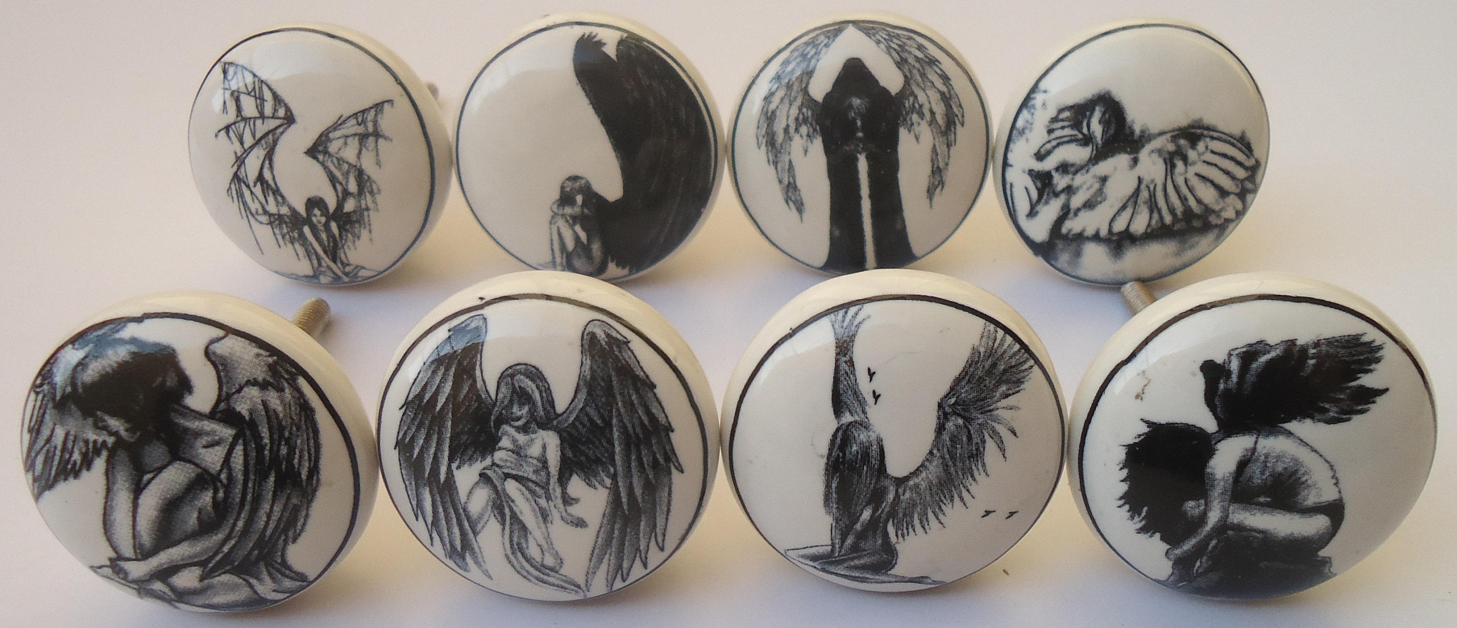 Black and White Angel Ceramic Knobs Handmade Ceramic Door | Etsy
