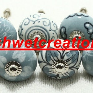 Grey and White Ceramic Knobs Handpainted Ceramic Door Knobs Kitchen Cabinet Knobs Drawer Knobs ...