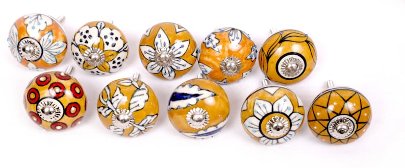 Hand-painted Mango Yellow Ceramic Knob, Embossed Pumpkin Design - Etsy