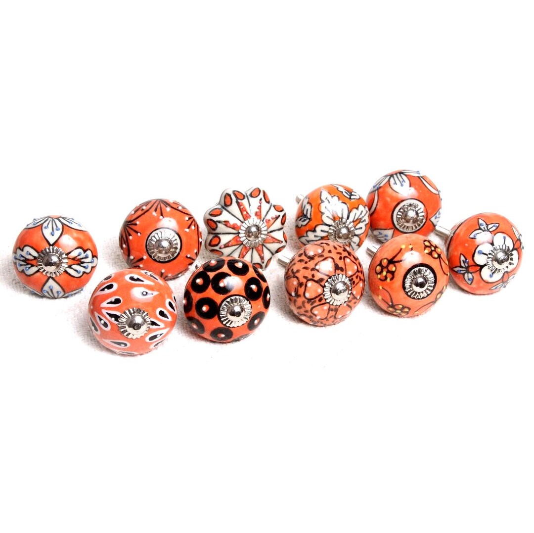 Ornated Orange Emboss Ceramic Knobs Hand Painted Ceramic Door Knobs ...