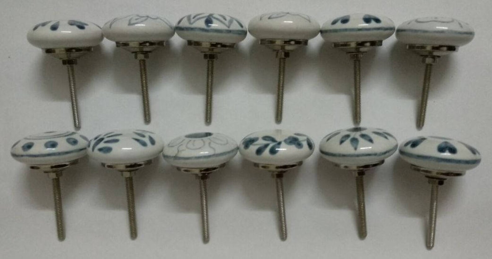 Grey and White Flat Ceramic Knobs Handpainted Kitchen Cabinet - Etsy