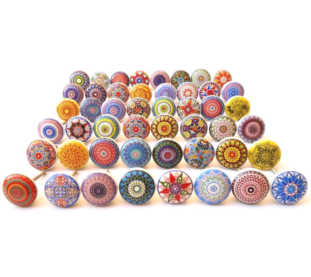 Assorted Flat Ceramic Knobs Multicolor Ceramic Door Knobs Kitchen Cabinet Drawer Pulls Hardware ...
