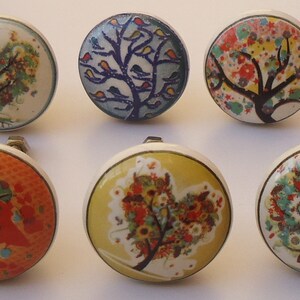 Multi Color Tree Design Ceramic Knobs Kitchen Cabinet Drawer Knobs Hardware Knobs Handmade Knobs ...