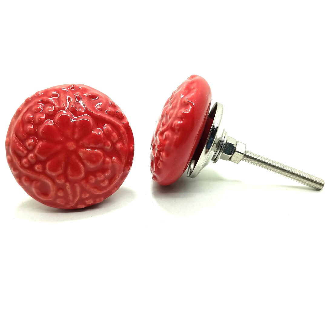 Red Color Flower Design Ceramic Knobs Handpainted Ceramic Door Knobs ...