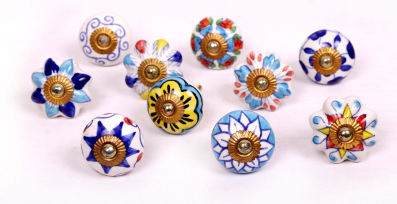 Blue and White Ceramic Knobs Vintage Hand Painted Ceramic Door - Etsy