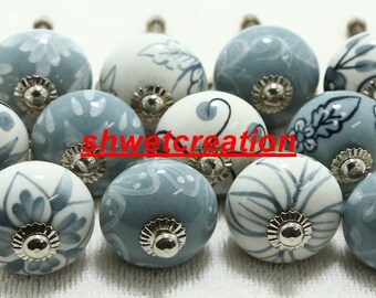 Grey and White Color Ceramic Knobs Vintage Ceramic Door Knobs Kitchen Cabinet Knobs Drawer Pulls ...