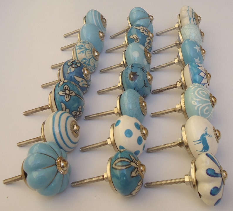 Sky Blue Mixed Design Ceramic Knobs Hand Painted Ceramic Door - Etsy