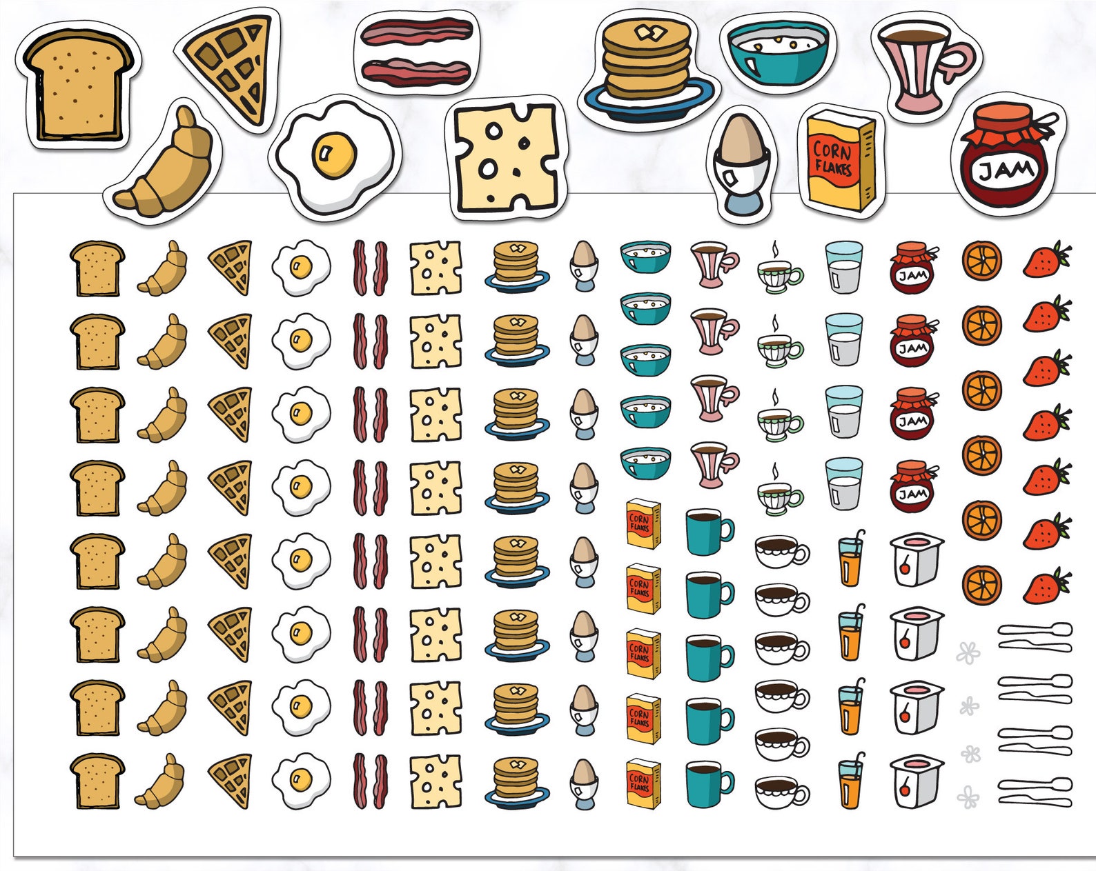 Food Stickers Breakfast Stickers Meal Stickers Coffee - Etsy