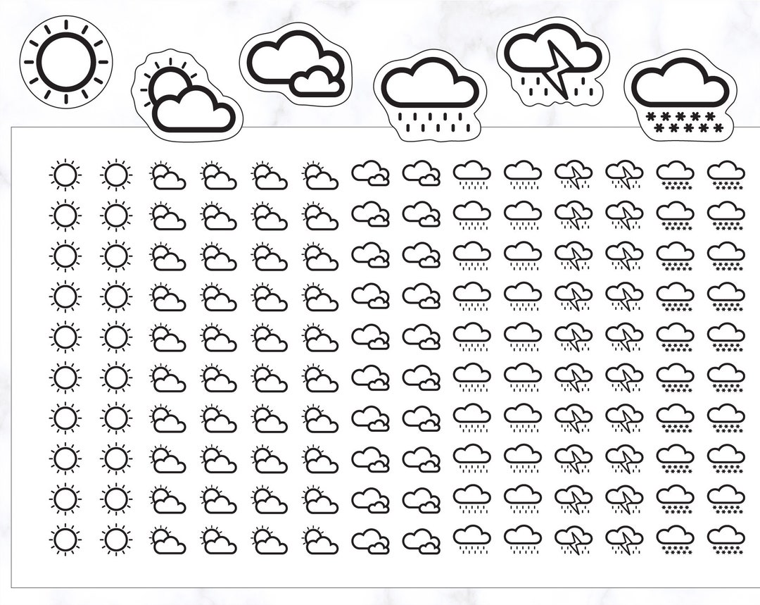 140 Black and White Weather Stickers | Weather Tracking Planner ...