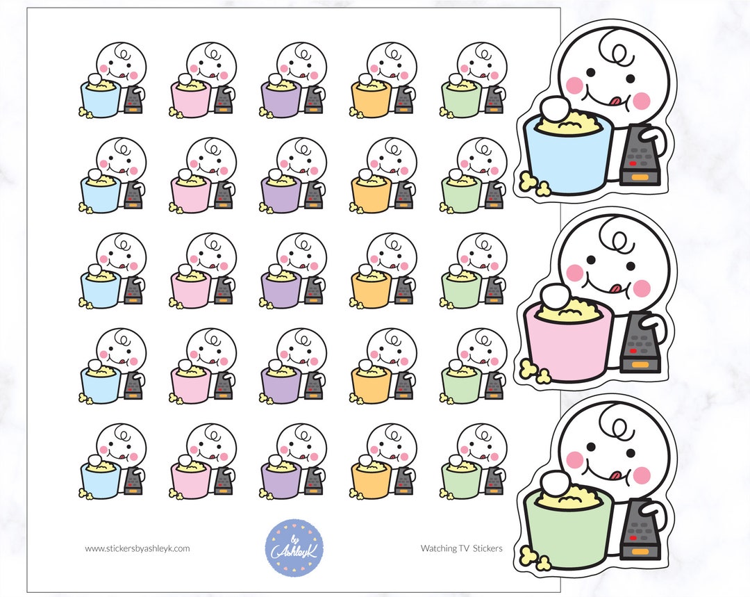 Watching TV Emoticon Stickers TV Planner Stickers Movie Stickers ...