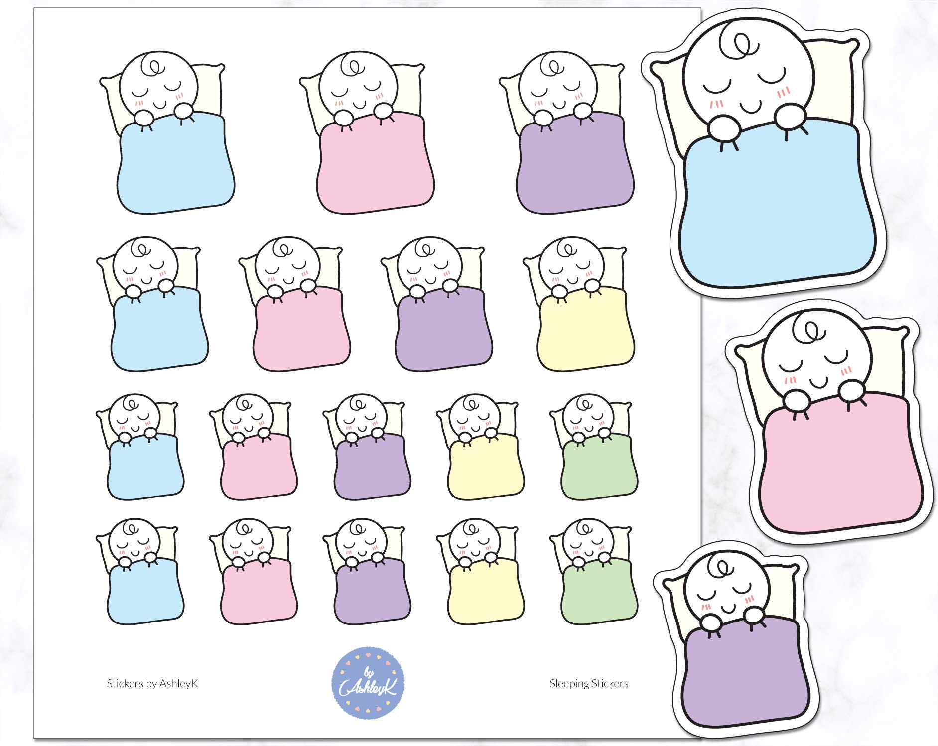 Sleeping Planner Stickers Sleeping Emoticon Stickers Sleep | Etsy