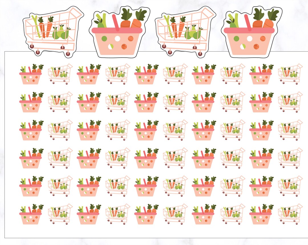 Cute Groceries Planner Stickers | Groceries Stickers | Shopping Cart ...