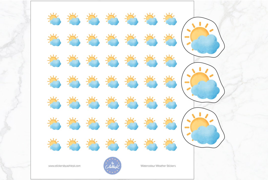 Partly Sunny Watercolour Weather Planner Stickers | Weather Stickers ...