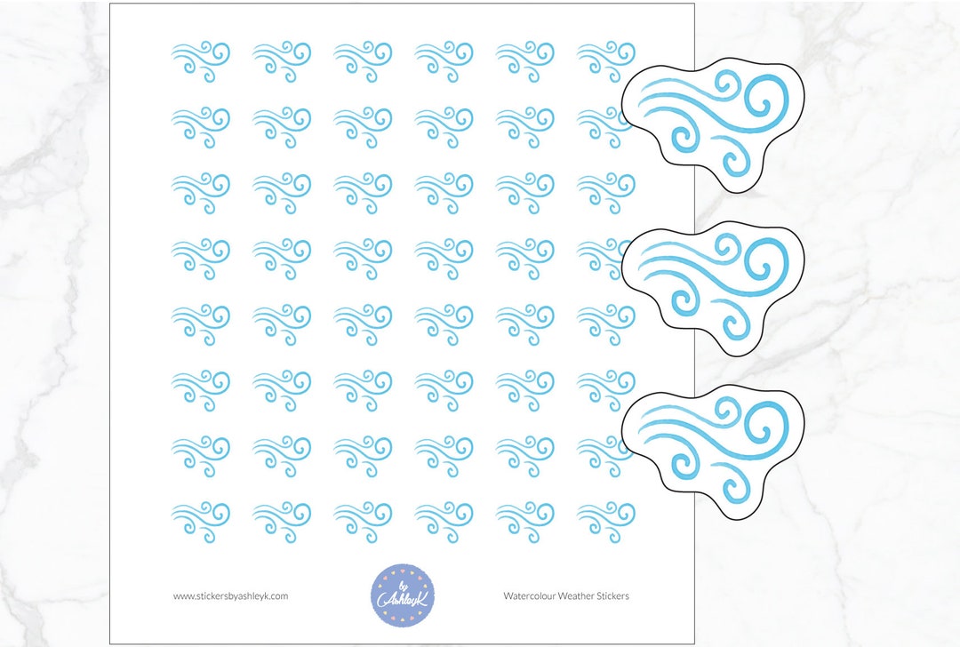 Wind Watercolour Weather Planner Stickers | Windy Stickers | Wind ...