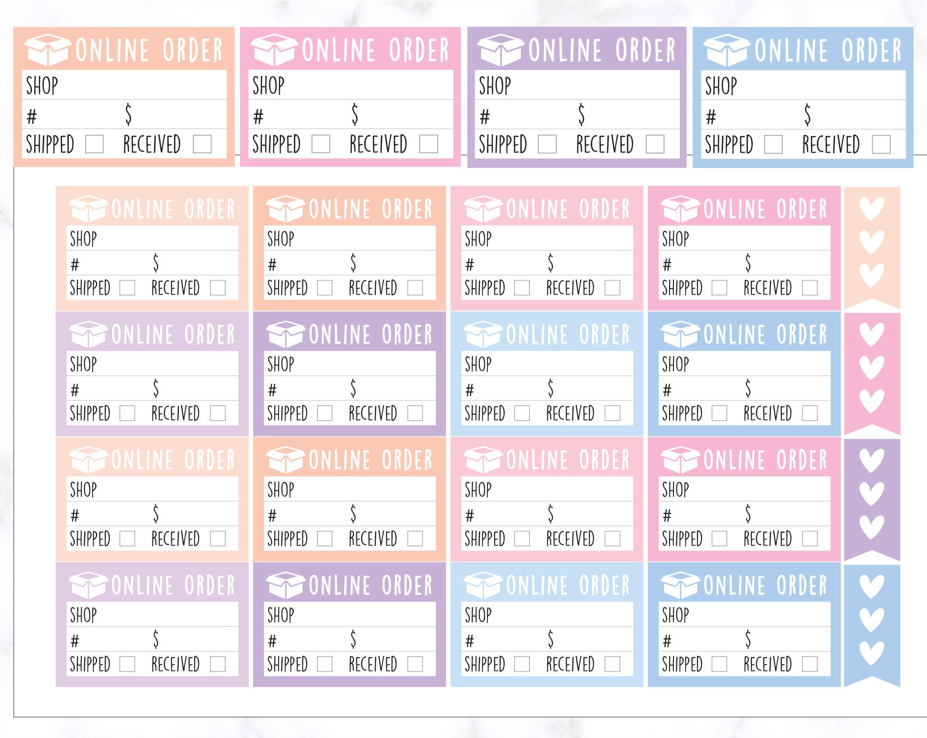 Online Order Planner Stickers | Online Order Half Box Stickers | Online ...