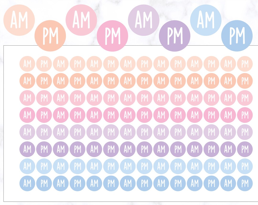 112 AM PM Round Stickers | AM Routine Planner Stickers | Am Pm Planner ...