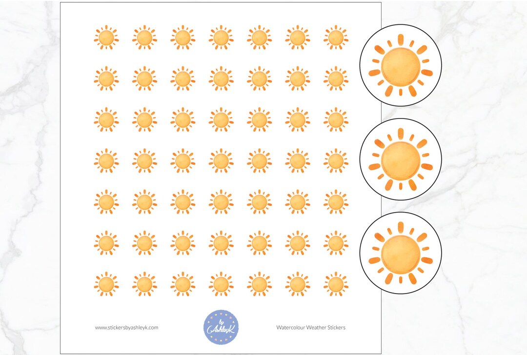 Sunny Watercolour Weather Planner Stickers | Weather Stickers | Sunny ...