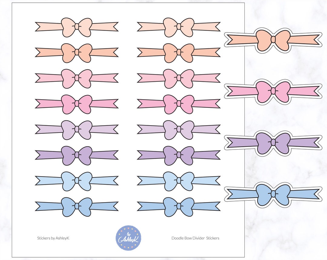 Doodle Bow Divider Stickers | Bow Divider Planner Stickers | Bow ...