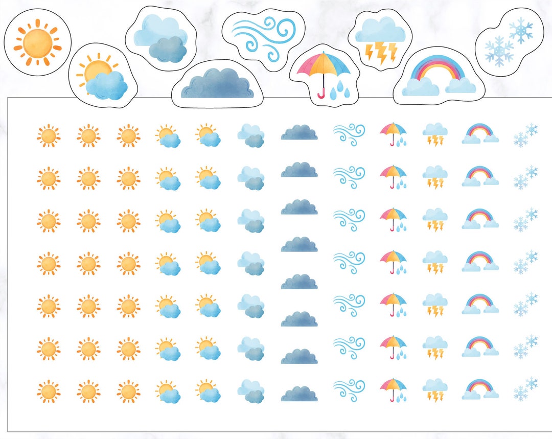 Watercolour Weather Planner Stickers Weather Journal Stickers Planner ...