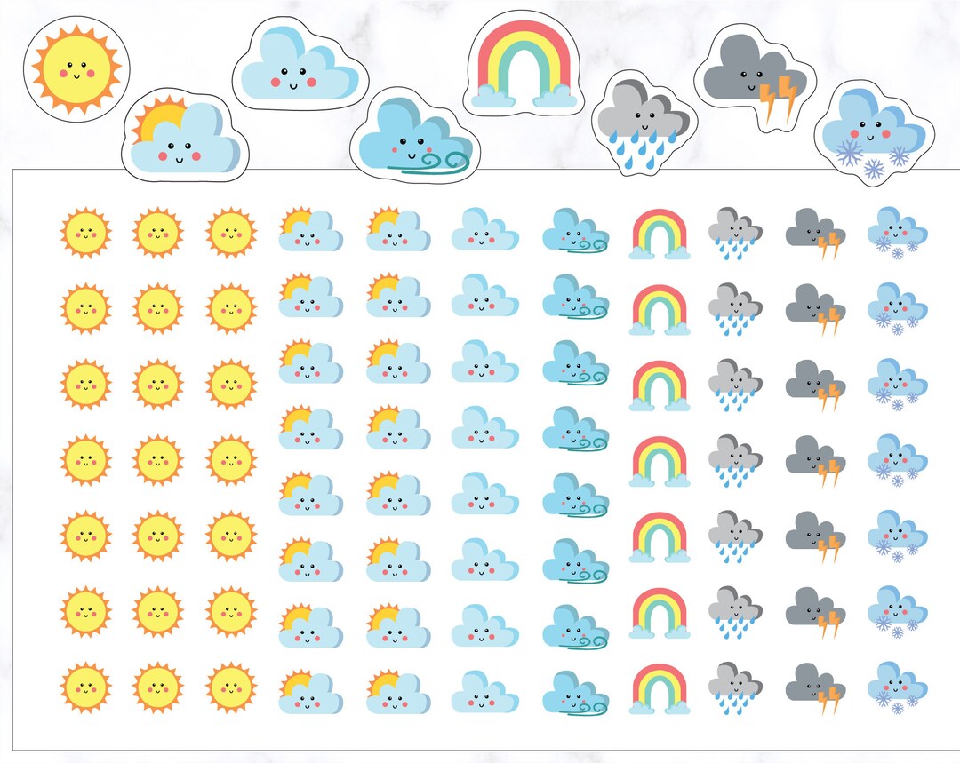 Cute Emoji Weather Stickers | Weather Planner Stickers | Planner ...